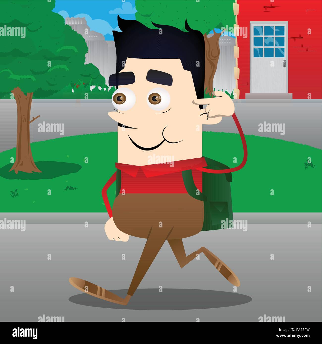 Schoolboy puting an imaginary gun to his head. Vector cartoon character ...