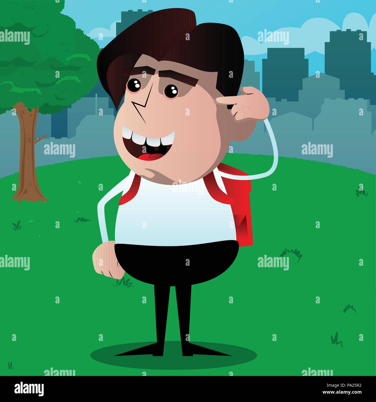 Schoolboy puting an imaginary gun to his head. Vector cartoon character ...