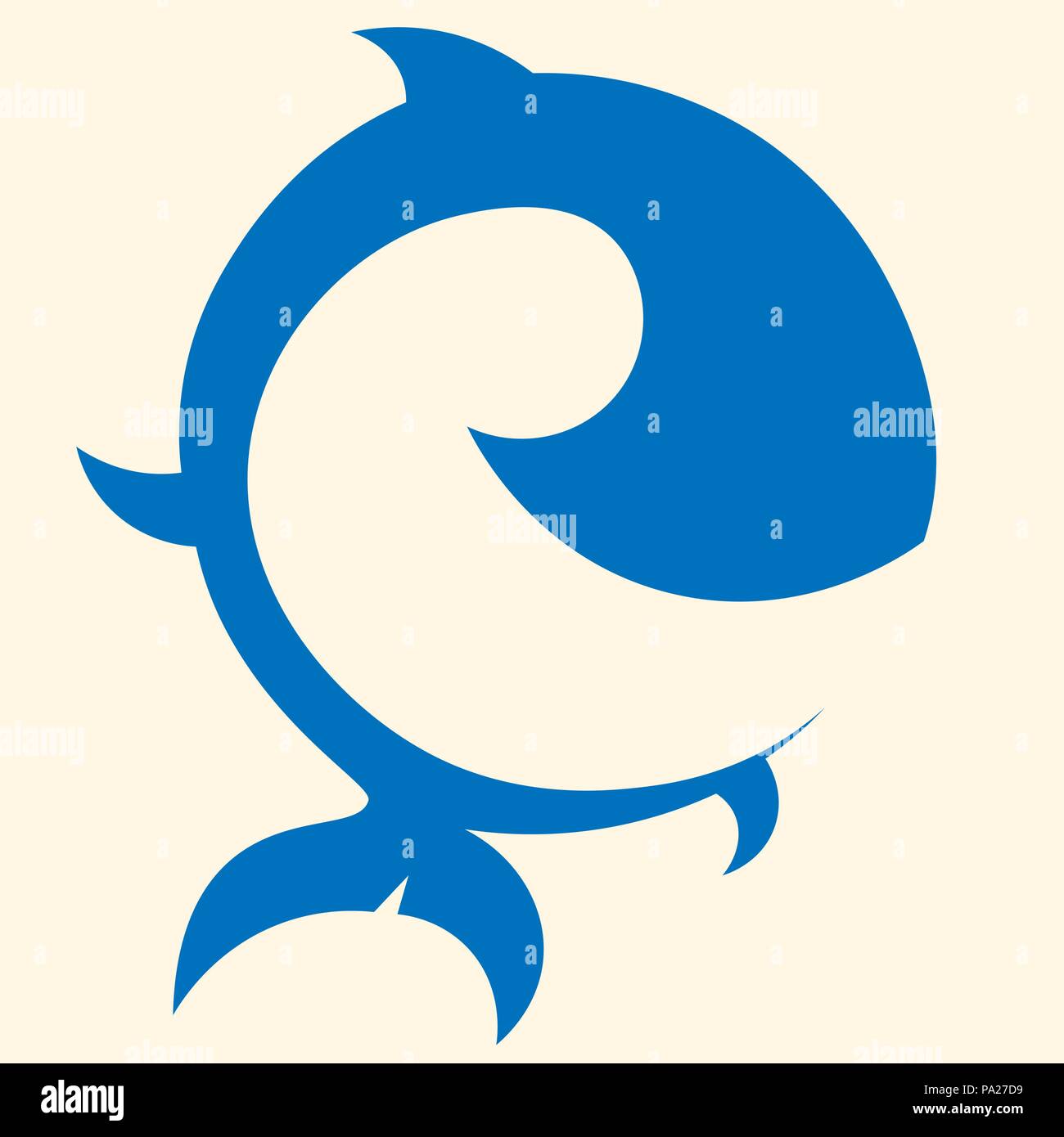 silhouette of a fish, a whale using a negative space minimalist logo ...