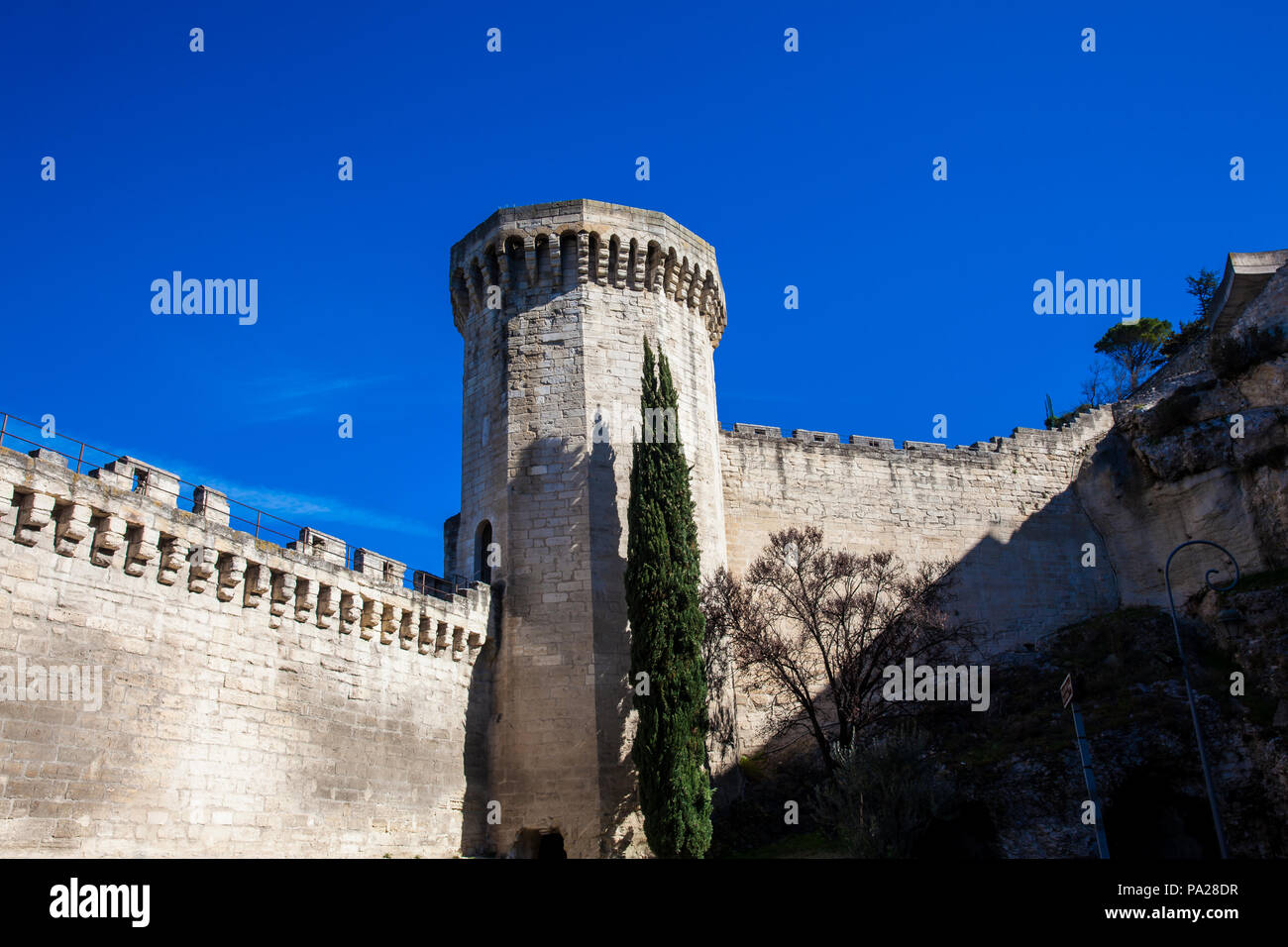 Medieval built Avignon city stone wall at French Provence Stock Photo ...
