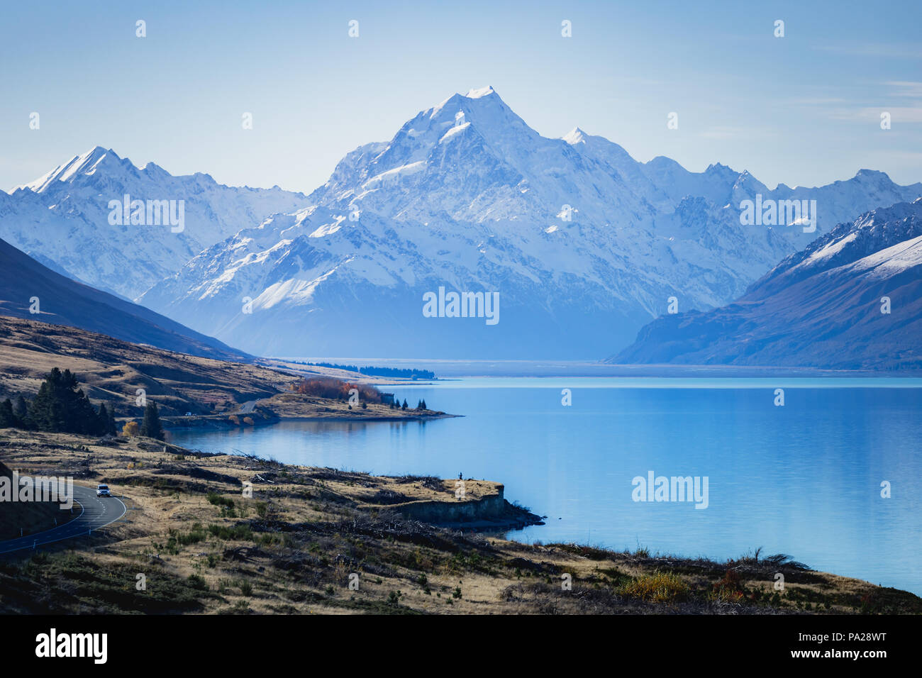 Autumn in Lake Pukaki , south Island, New Zealand landscape Stock Photo ...
