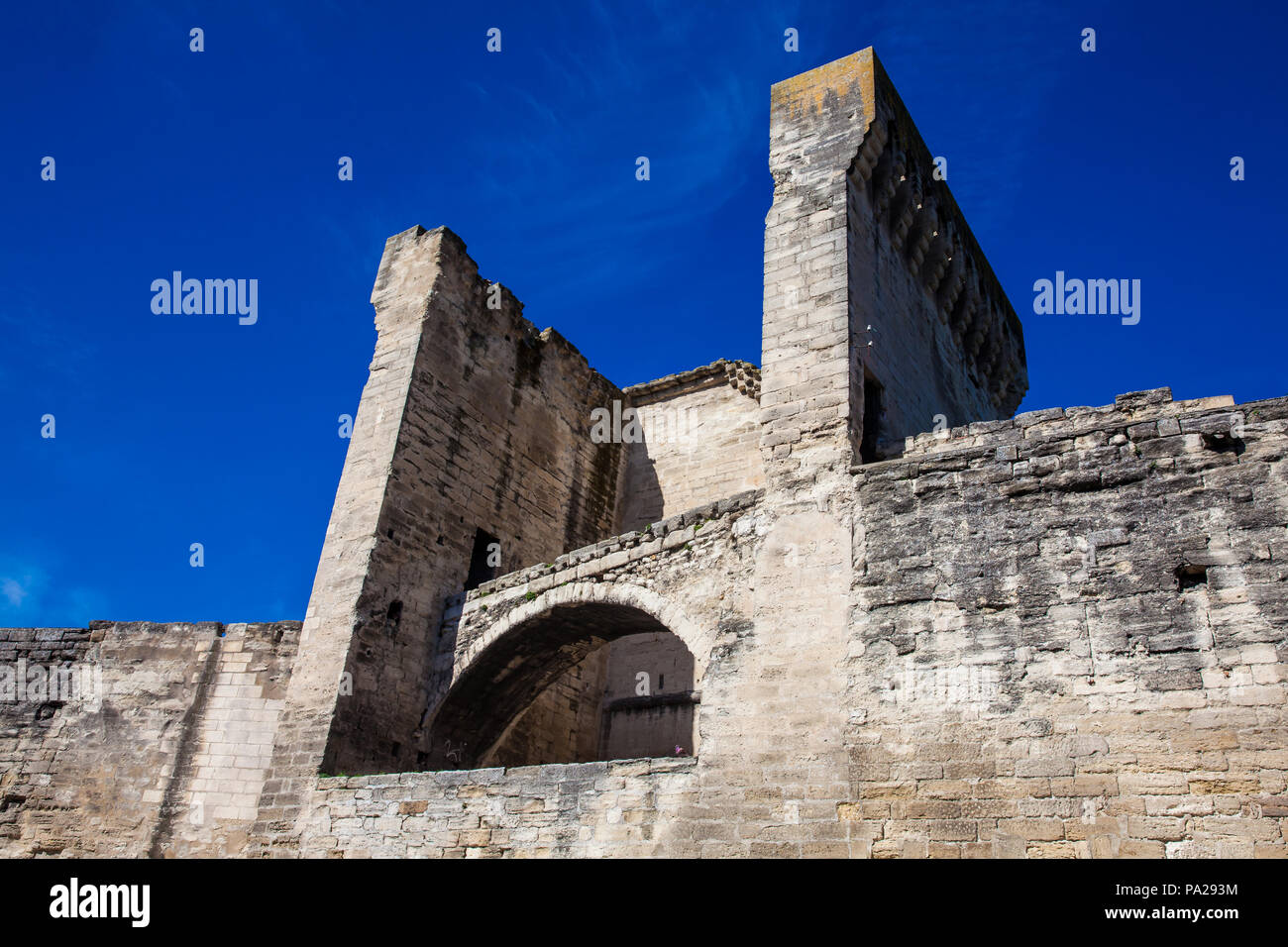 Medieval built Avignon city stone wall at French Provence Stock Photo ...