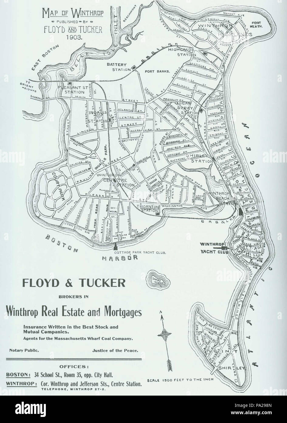 26 1903 Boston Revere Beach and Lynn Railroad Winthrop Loop map Stock ...