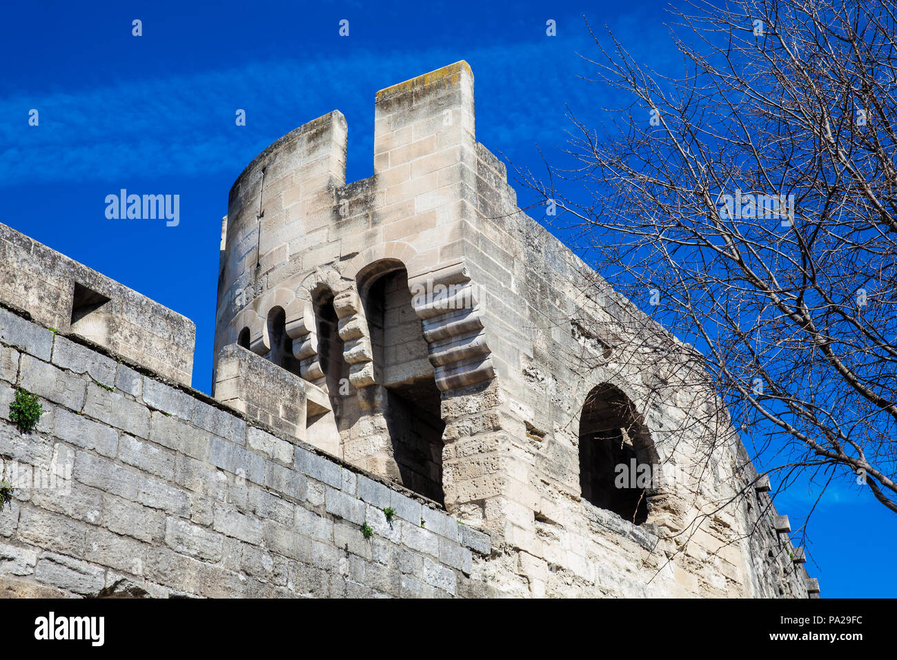 Medieval built Avignon city stone wall at French Provence Stock Photo ...