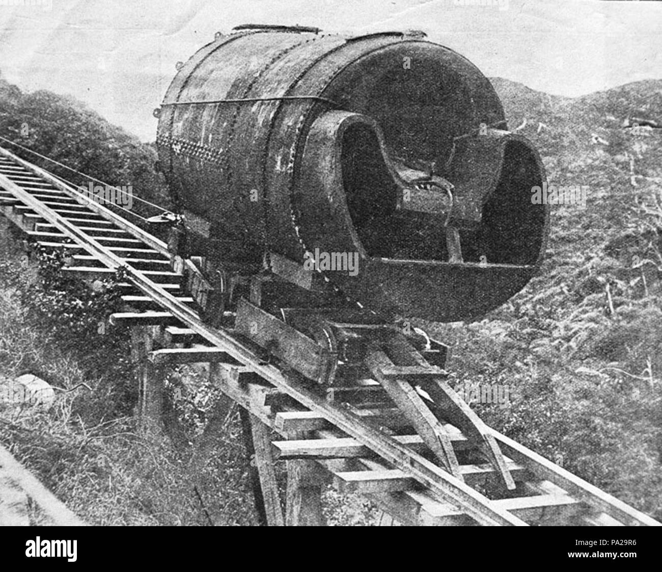 62 Derailed sawmill boiler on Piha tramway Stock Photo - Alamy