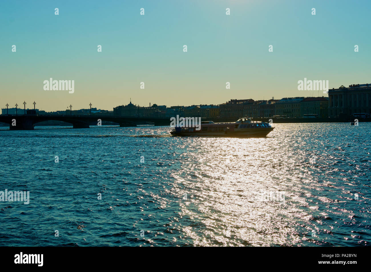 river view from the waterfront and a floating boat Stock Photo - Alamy