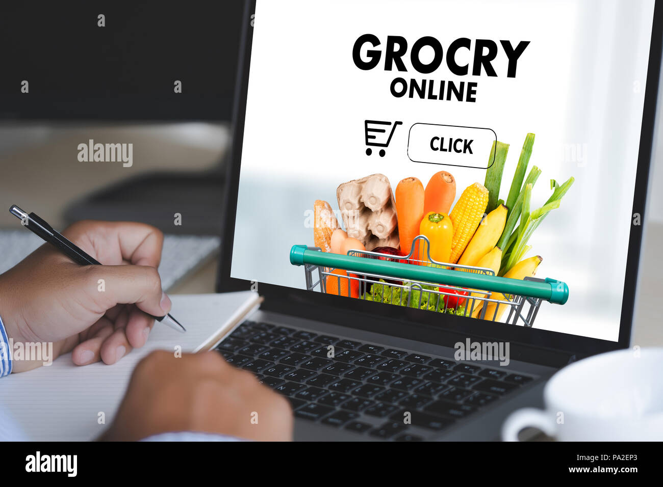 shopping groceries on online supermarket for food grocery shop Stock ...