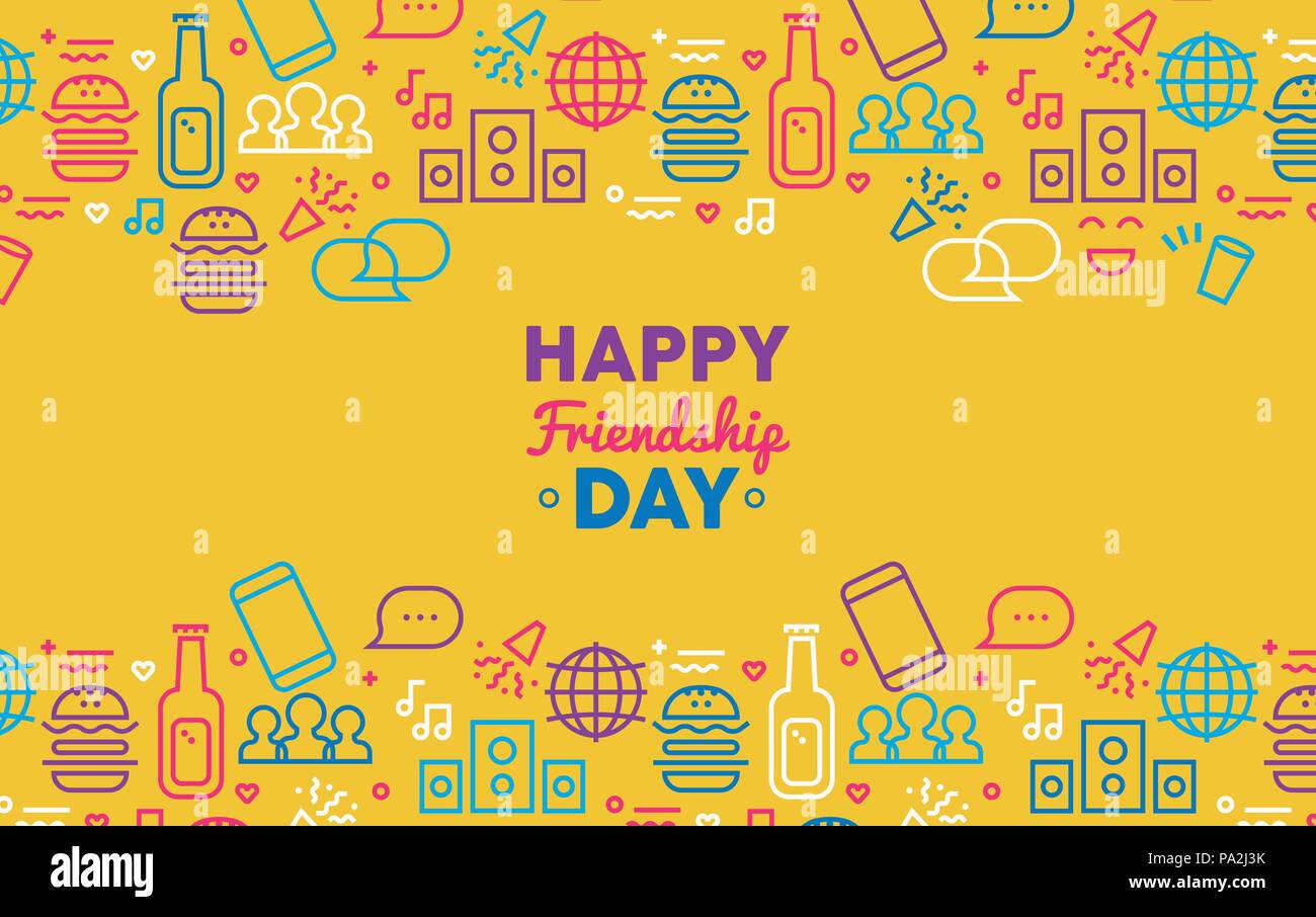 Happy Friendship Day greeting card illustration with fun party icon ...