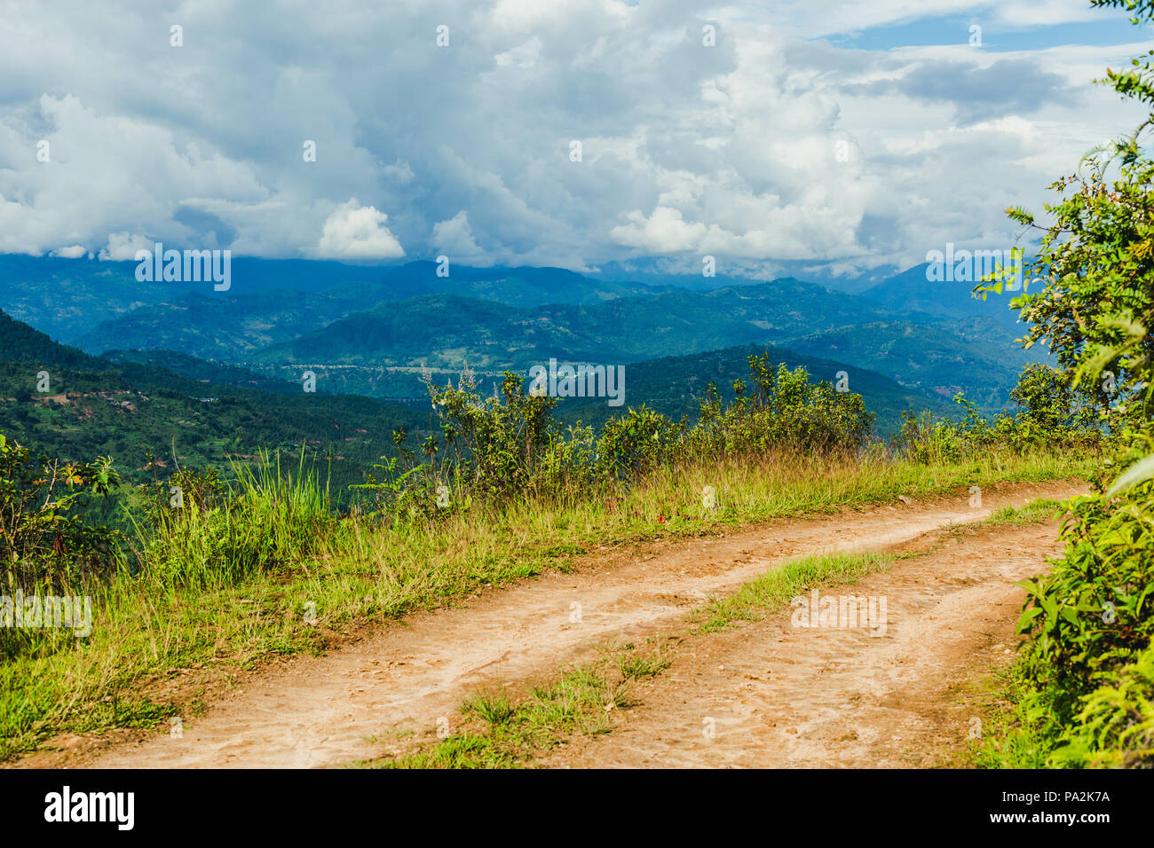 Scenery of beautiful Nepali rural village with mountains and green ...