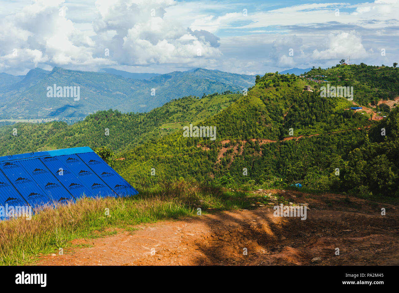 Scenery of beautiful Nepali rural village with mountains and green ...