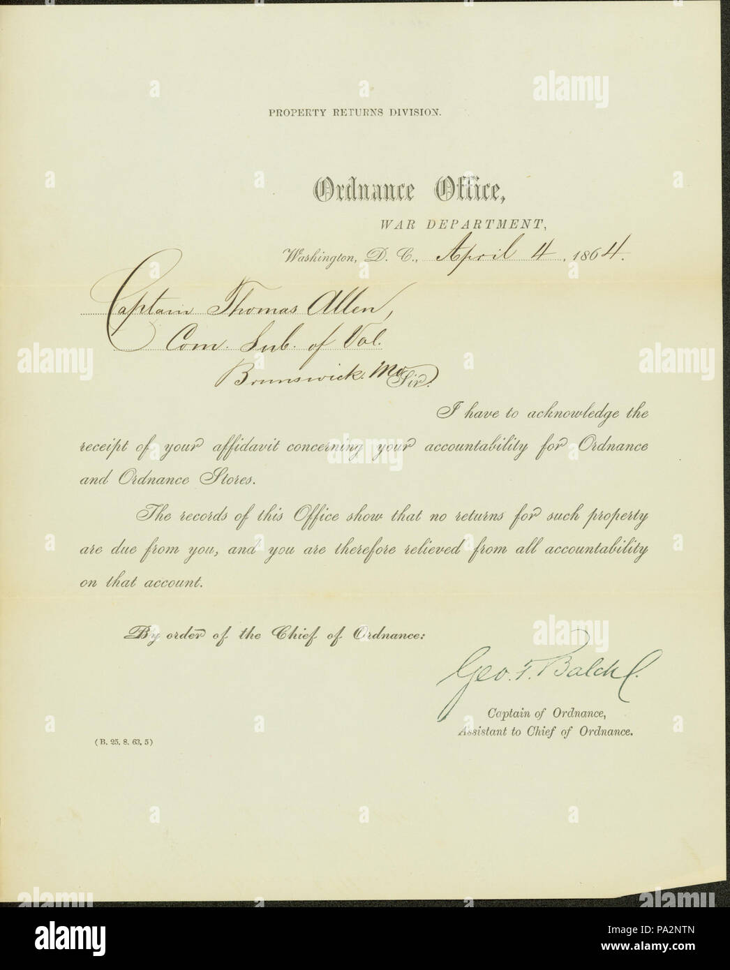 314 Circular letter signed George F. Balch, Captain of Ordnance ...