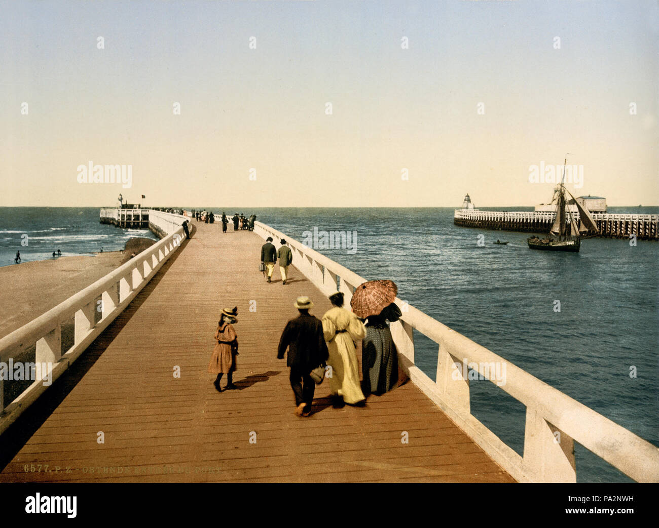. Entrance to port, Ostend, Belgium. 1 photomechanical print ...