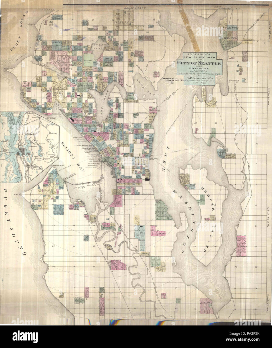 129 Andersons New Guide Map of the City of Seattle and Environs, 1890 ...
