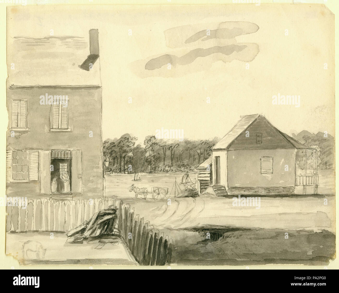 591 Drawing of Creole St. Louis Street Scene by Anna Maria Von Phul ...