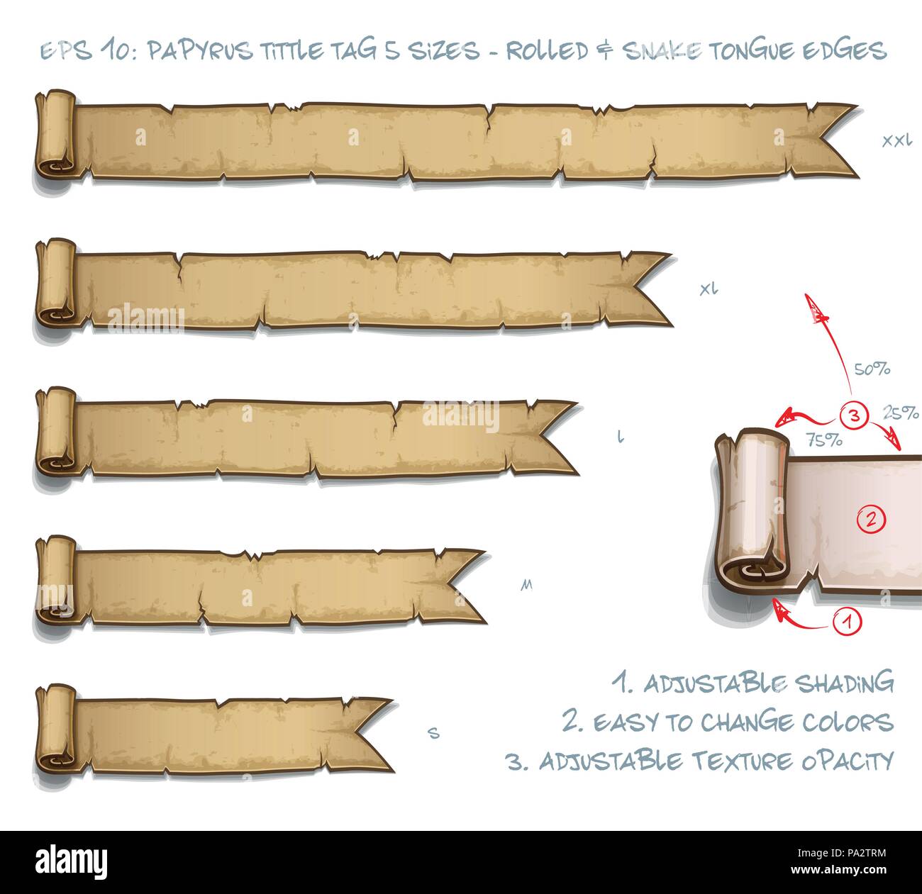 Vector Illustration of a Papyrus Tittle Scroll Tag with Rolled and ...