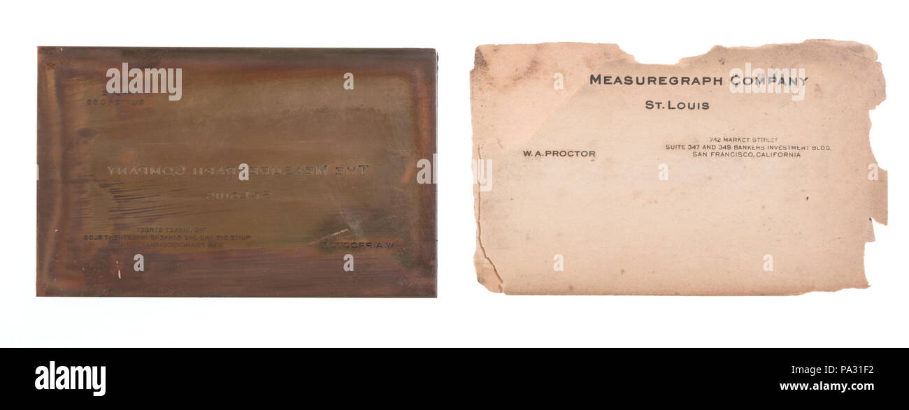621 Engraved Metal Printing Plate and Envelope for Business Card of W.A ...
