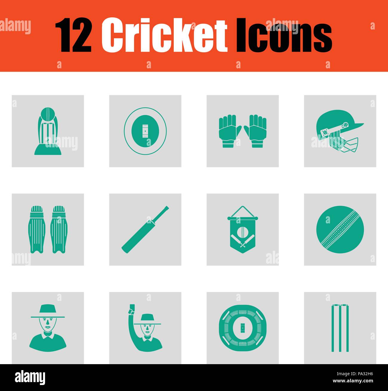 Cricket icon set. Green on gray design. Vector illustration Stock ...