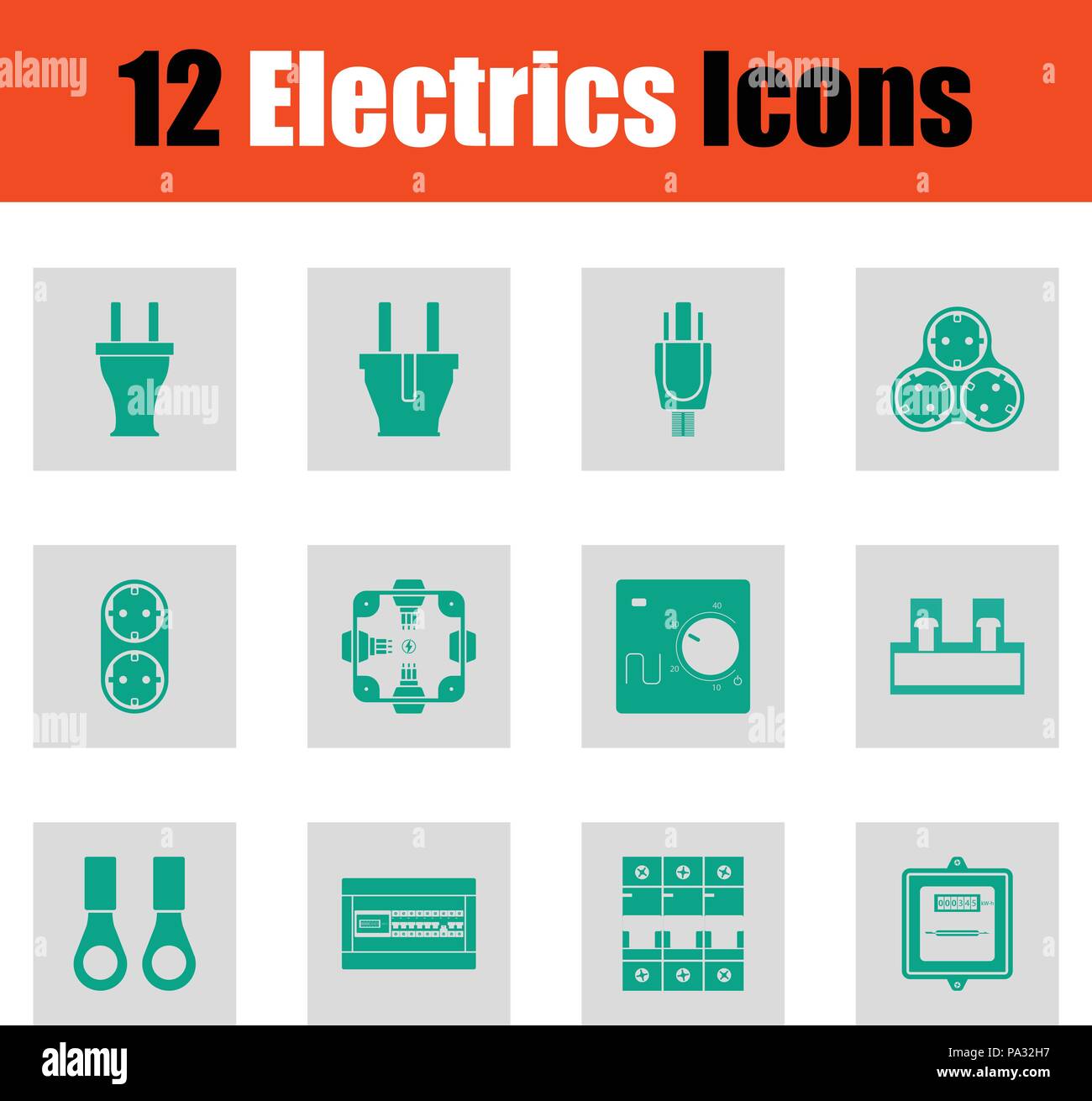 Electrics icon set. Green on gray design. Vector illustration Stock ...