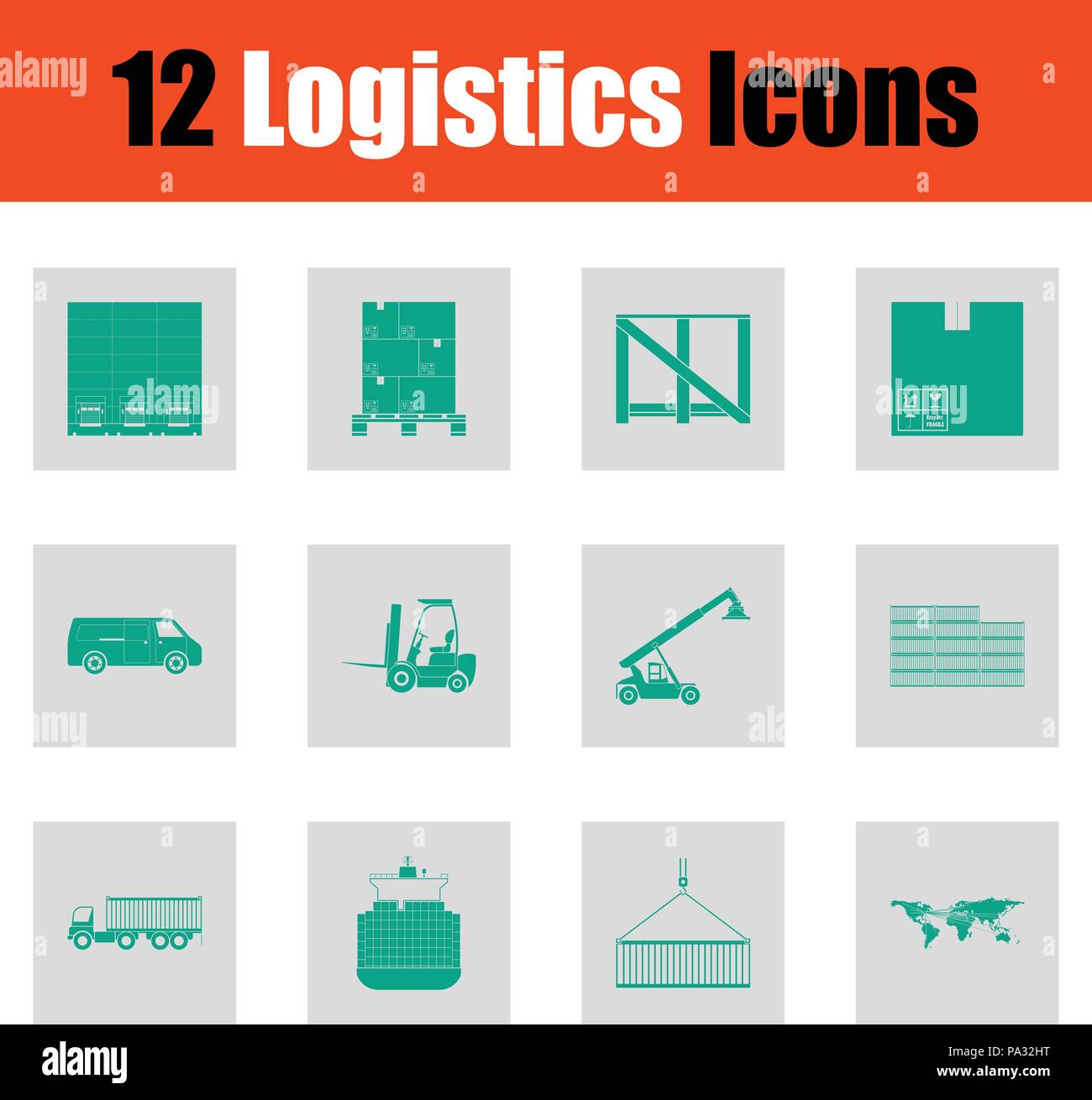 Logistics icon set. Green on gray design. Vector illustration Stock ...