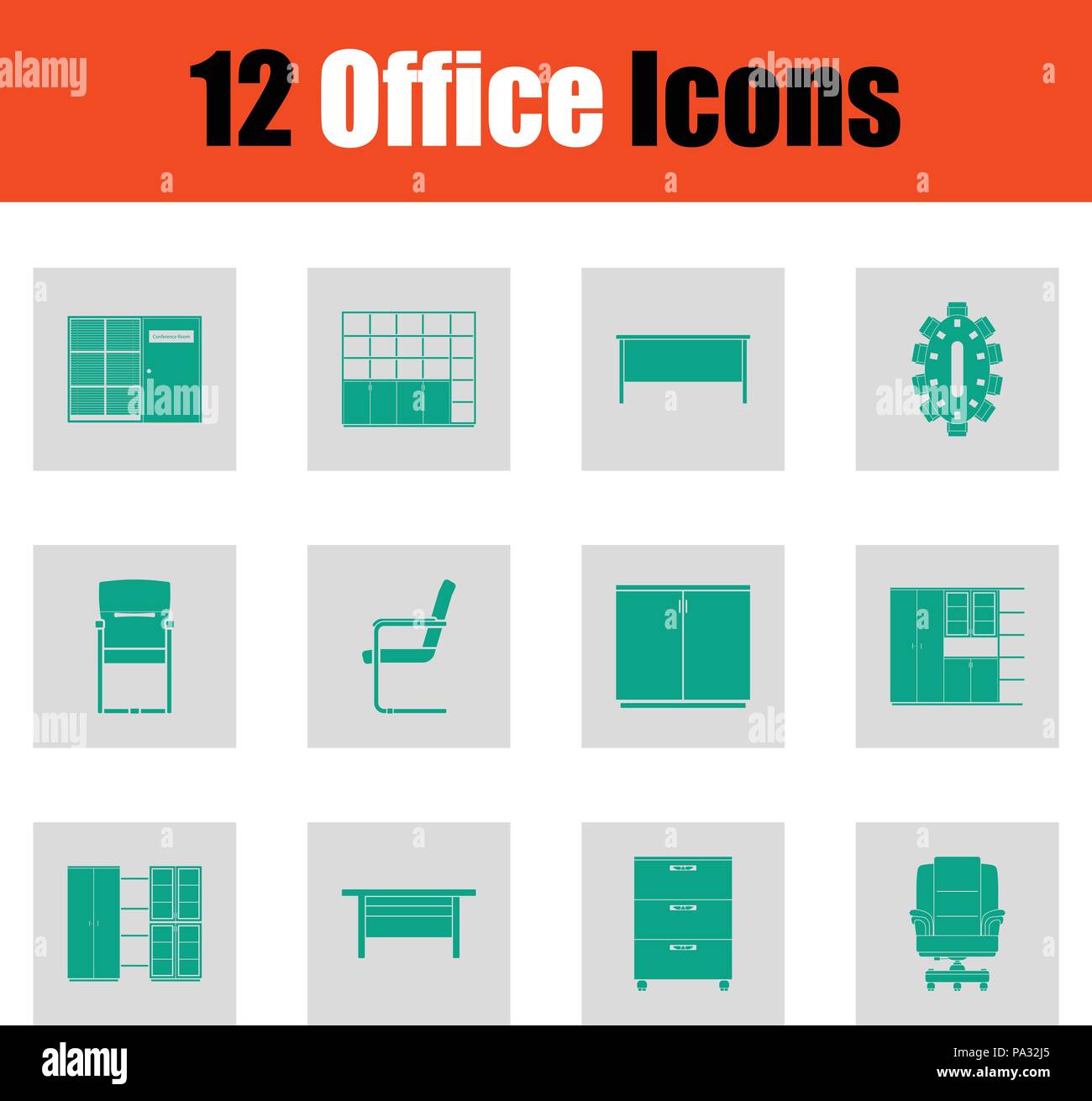 Office furniture icon set. Green on gray design. Vector illustration ...
