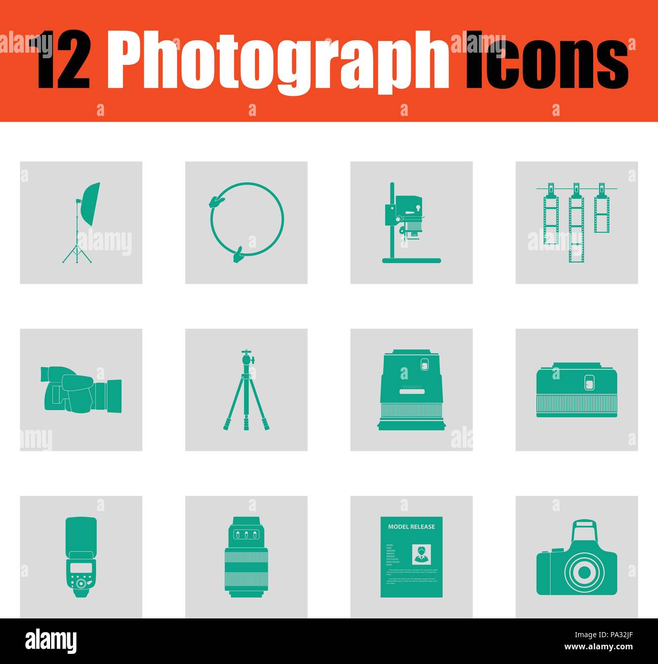 Photography icon set. Green on gray design. Vector illustration Stock ...
