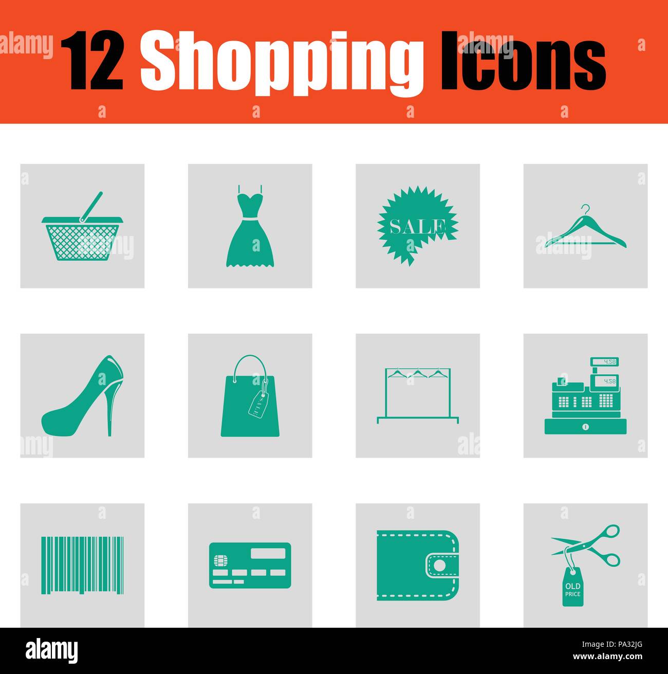 Shopping icon set. Green on gray design. Vector illustration Stock ...