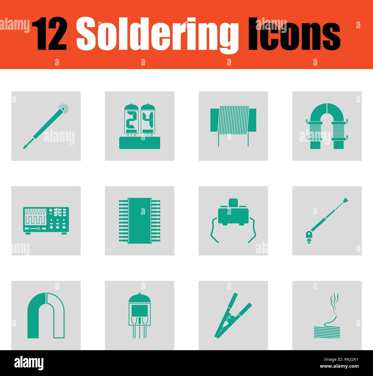Set of twelve soldering icons. Green on gray design. Vector ...
