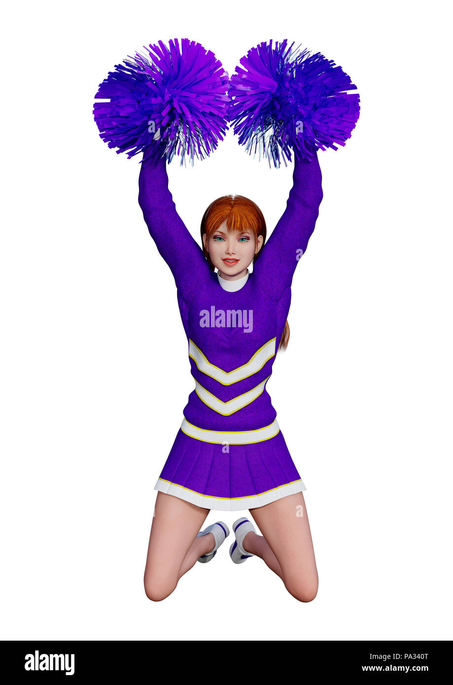 3D rendering of a young cheerleader with pompoms isolated on white ...