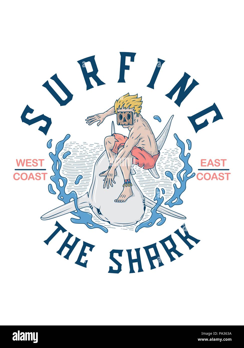 Surfing the shark is a vector illustration of a maui man with a wood ...