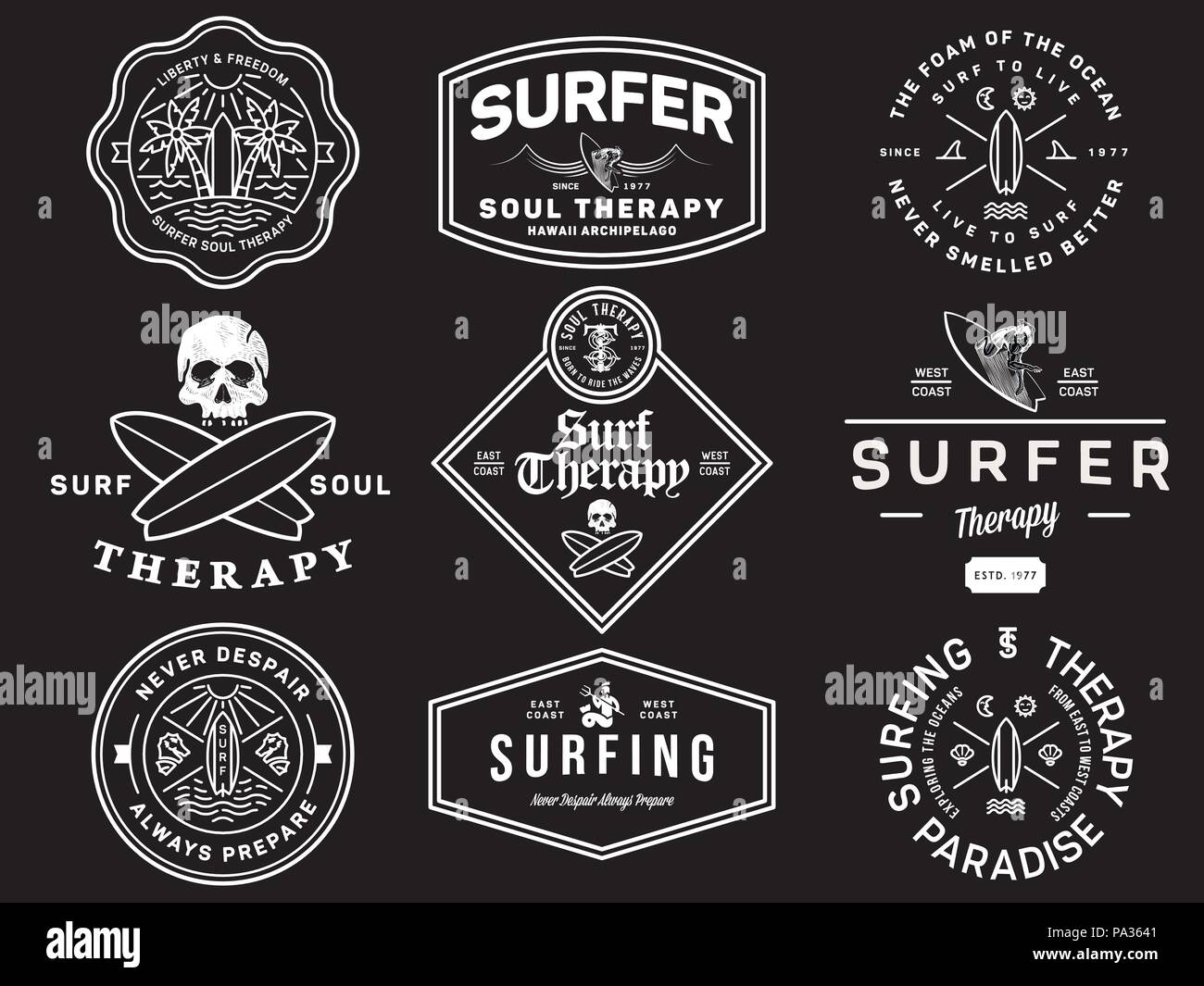 White on black surf badges vol. 1 is a collection of vector ...
