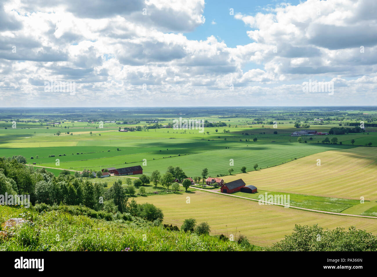 Rural country landscape view with a farm Stock Photo - Alamy