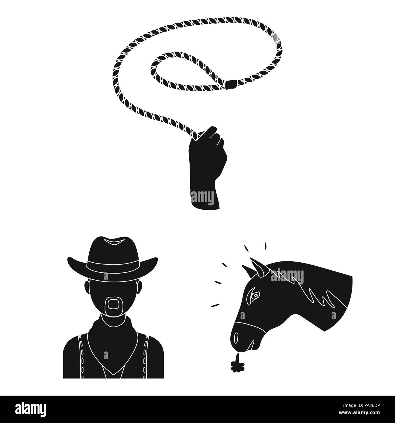 Rodeo, competition black icons in set collection for design. Cowboy and ...