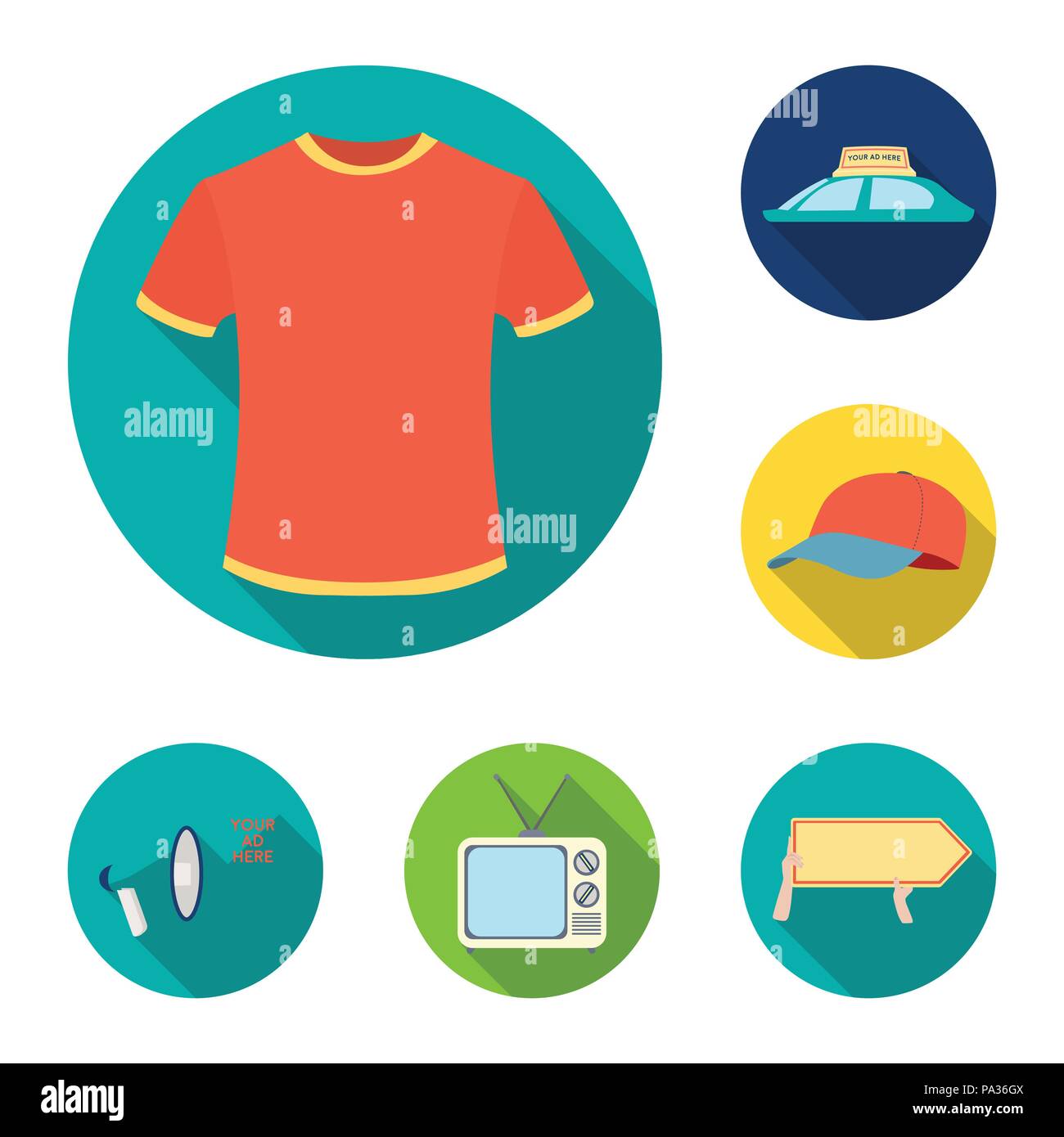 Production of advertising flat icons in set collection for design ...