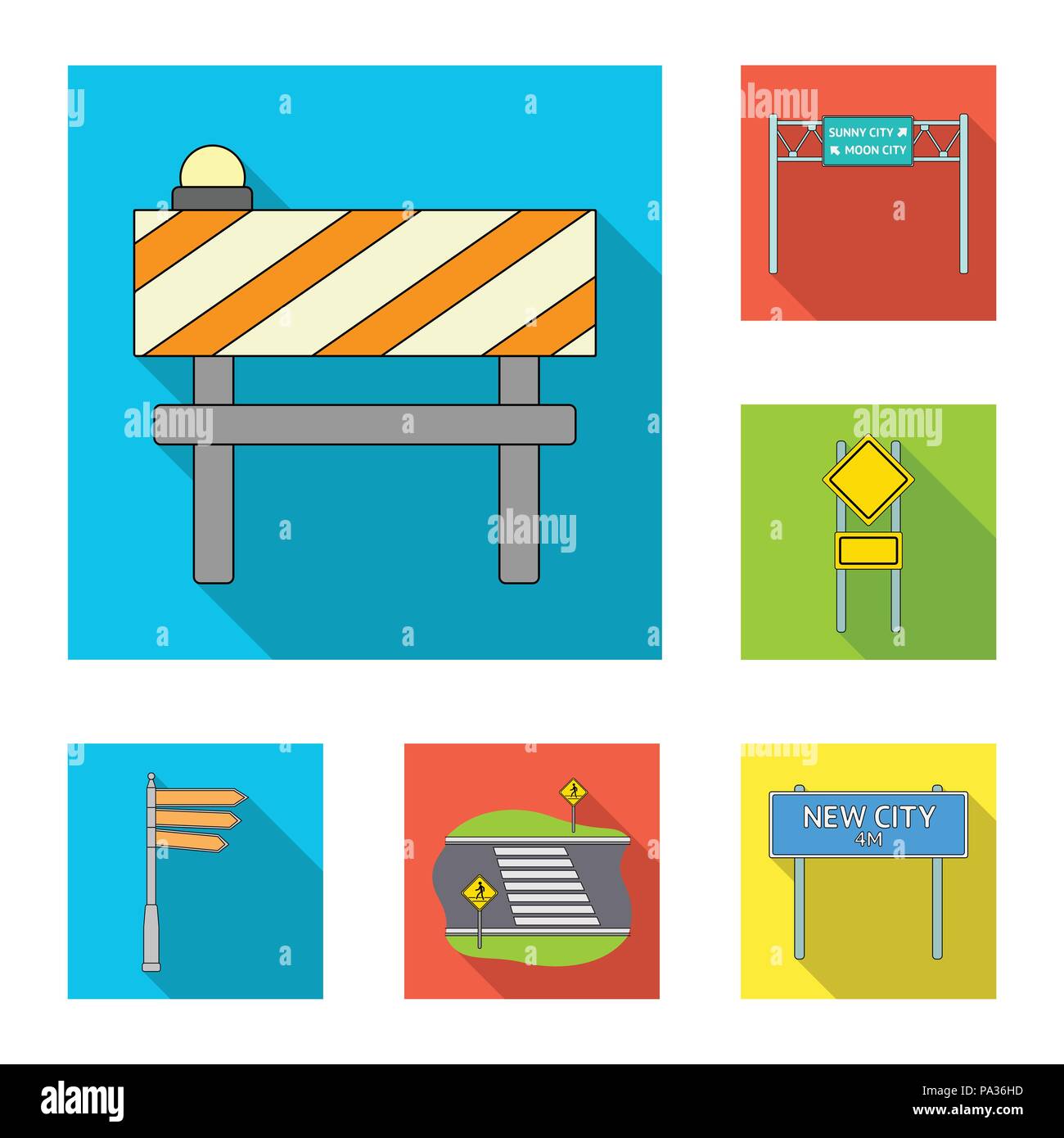Road junctions and signs and other icon in flat style.Pedestrian ...