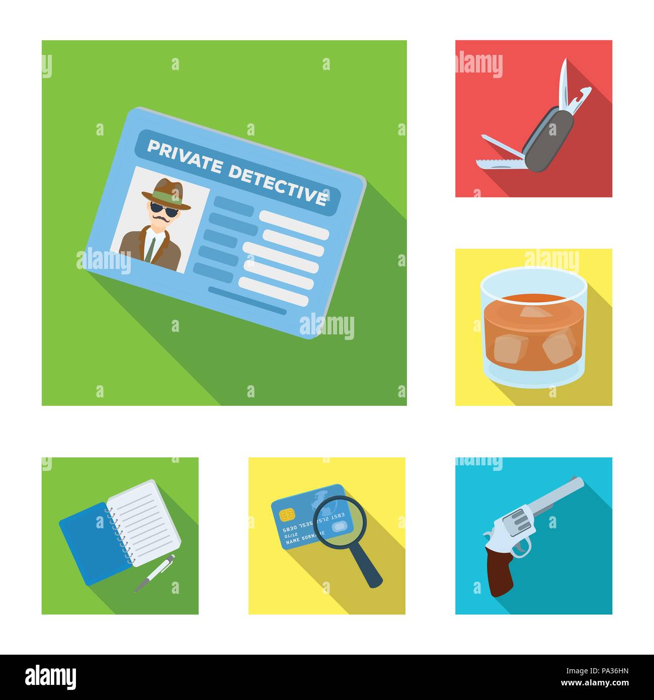 Detective and Attributes flat icons in set collection for design ...