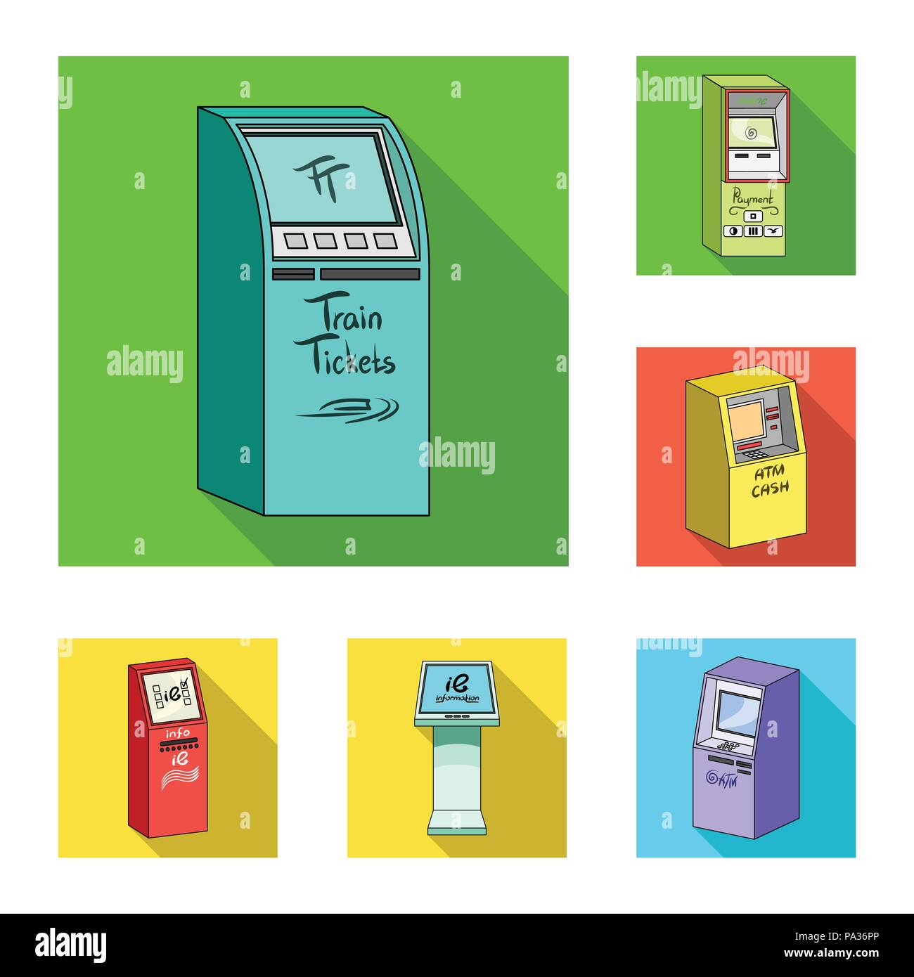 Variety of terminals flat icons in set collection for design. ATM and ...
