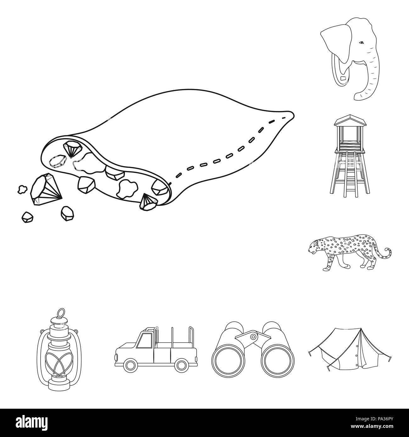 African Safari outline icons in set collection for design. Trophies and ...