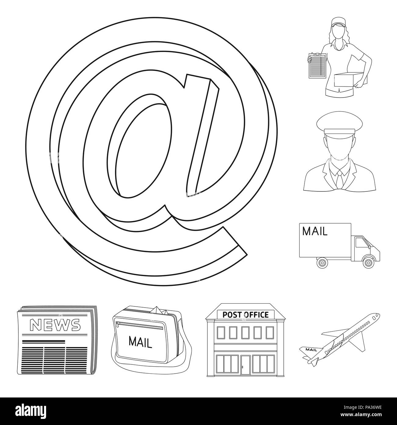 Mail and postman outline icons in set collection for design. Mail and ...