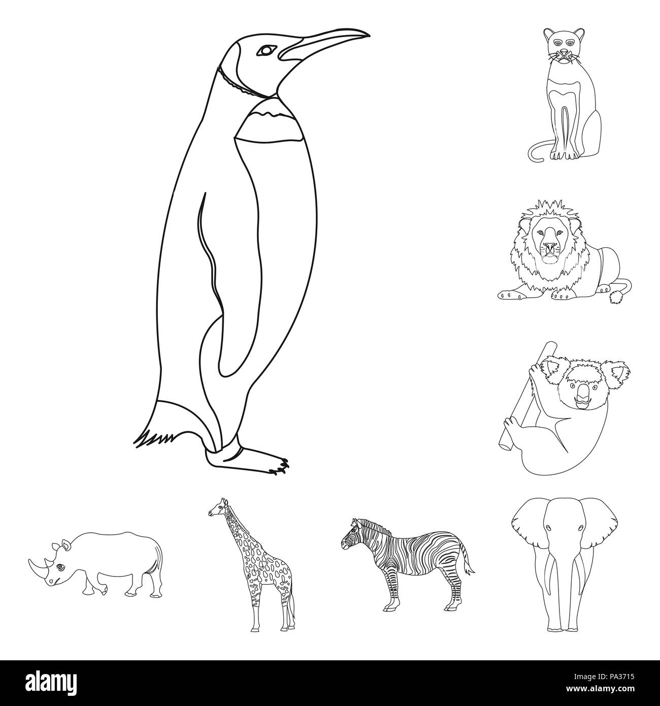 Different animals outline icons in set collection for design. Bird ...