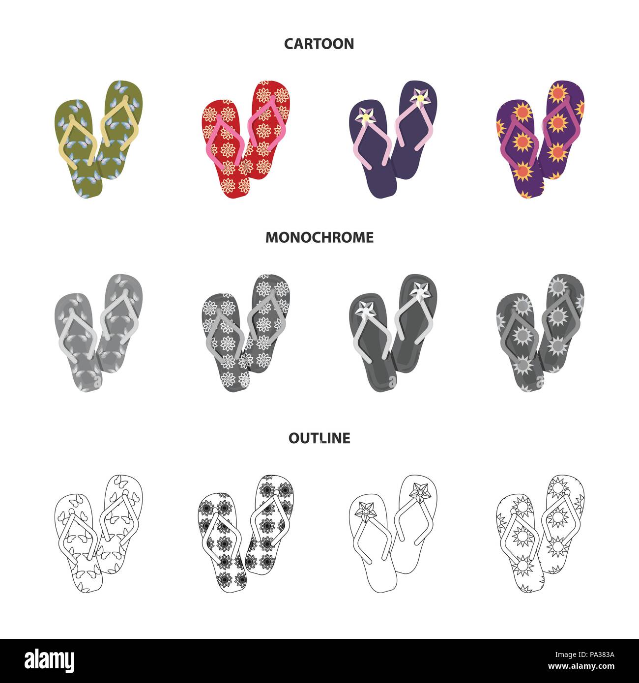 Flip-flops cartoon,outline,monochrome icons in set collection for design. Beach shoes vector ...