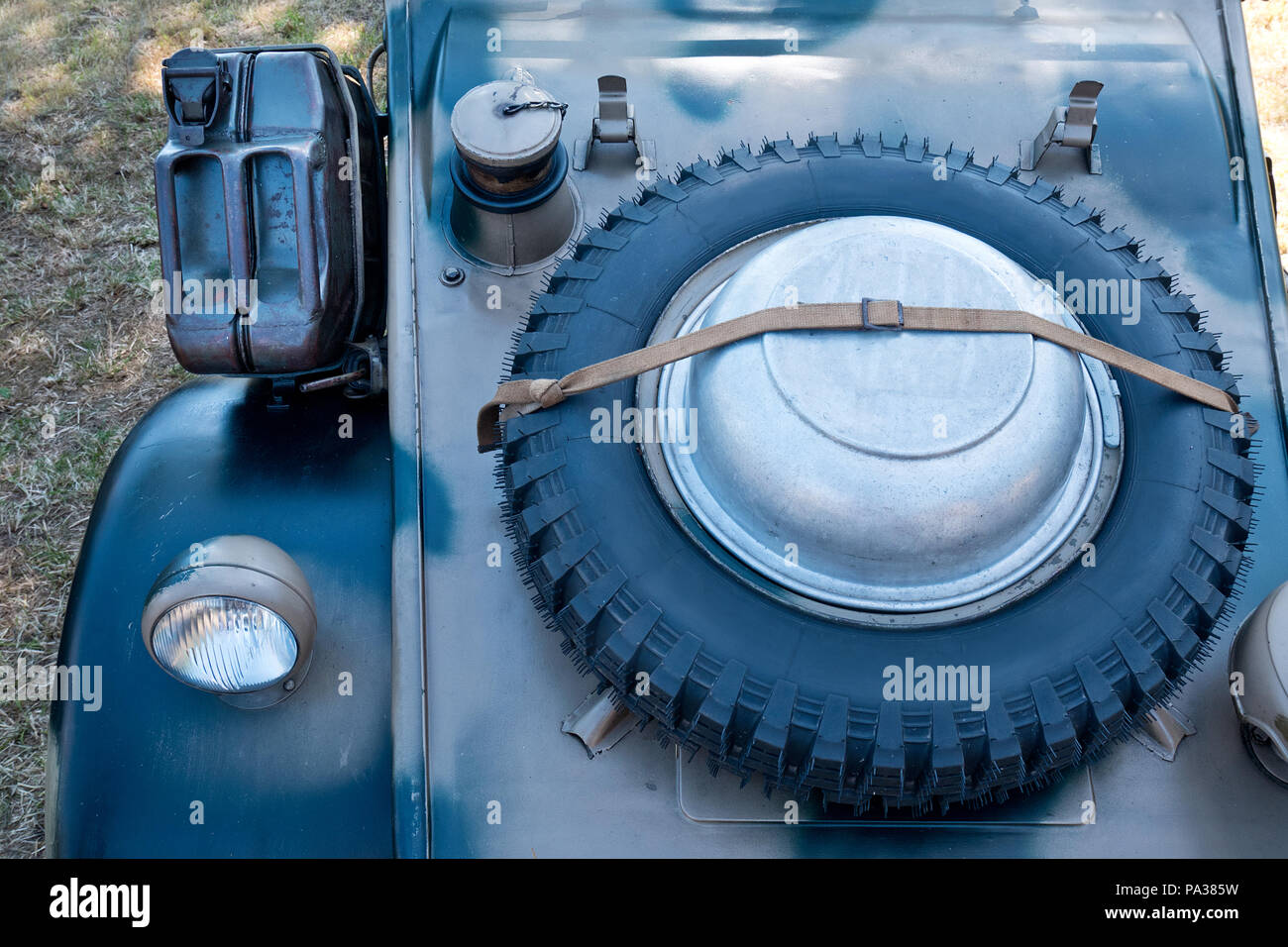 The spare tyre of old all-terrain vehicle Stock Photo - Alamy
