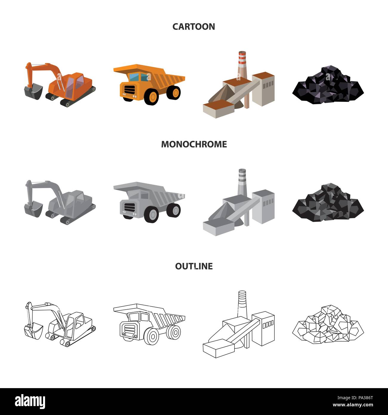 Excavator, dumper, processing plant, minerals and ore.Mining industry ...