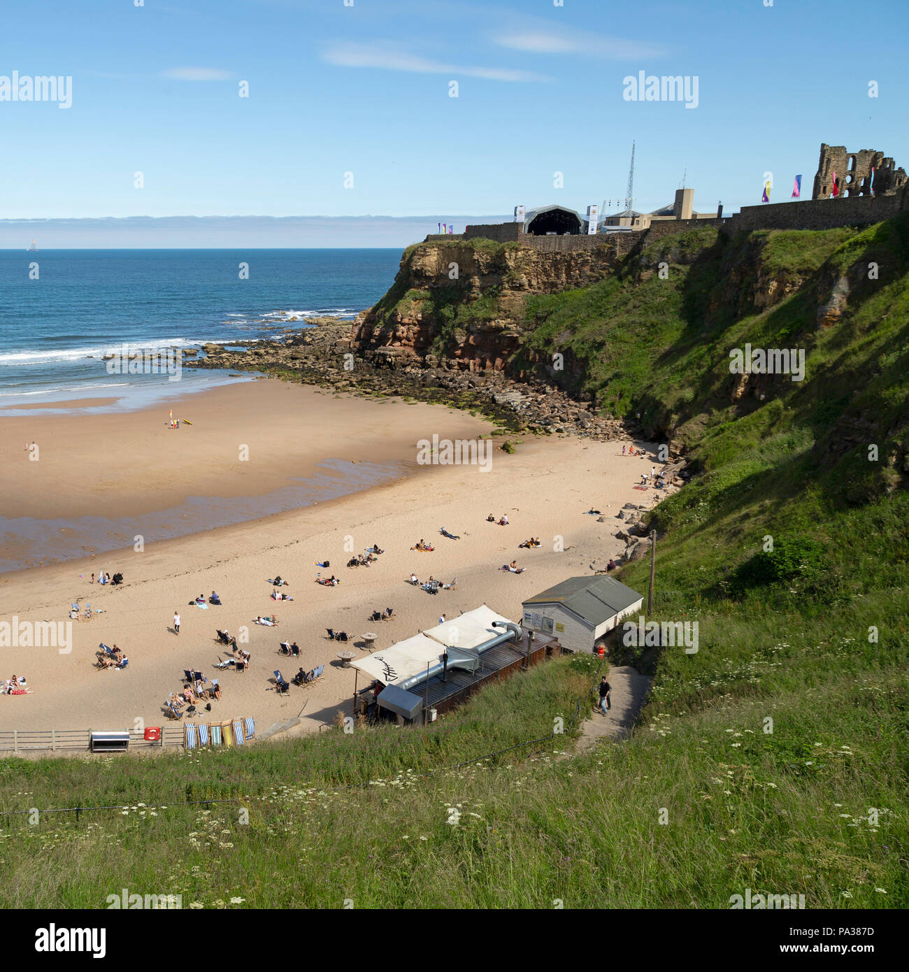 King Edward's Bay at Tynemouth in England. Tynemouth Priory and Castle ...