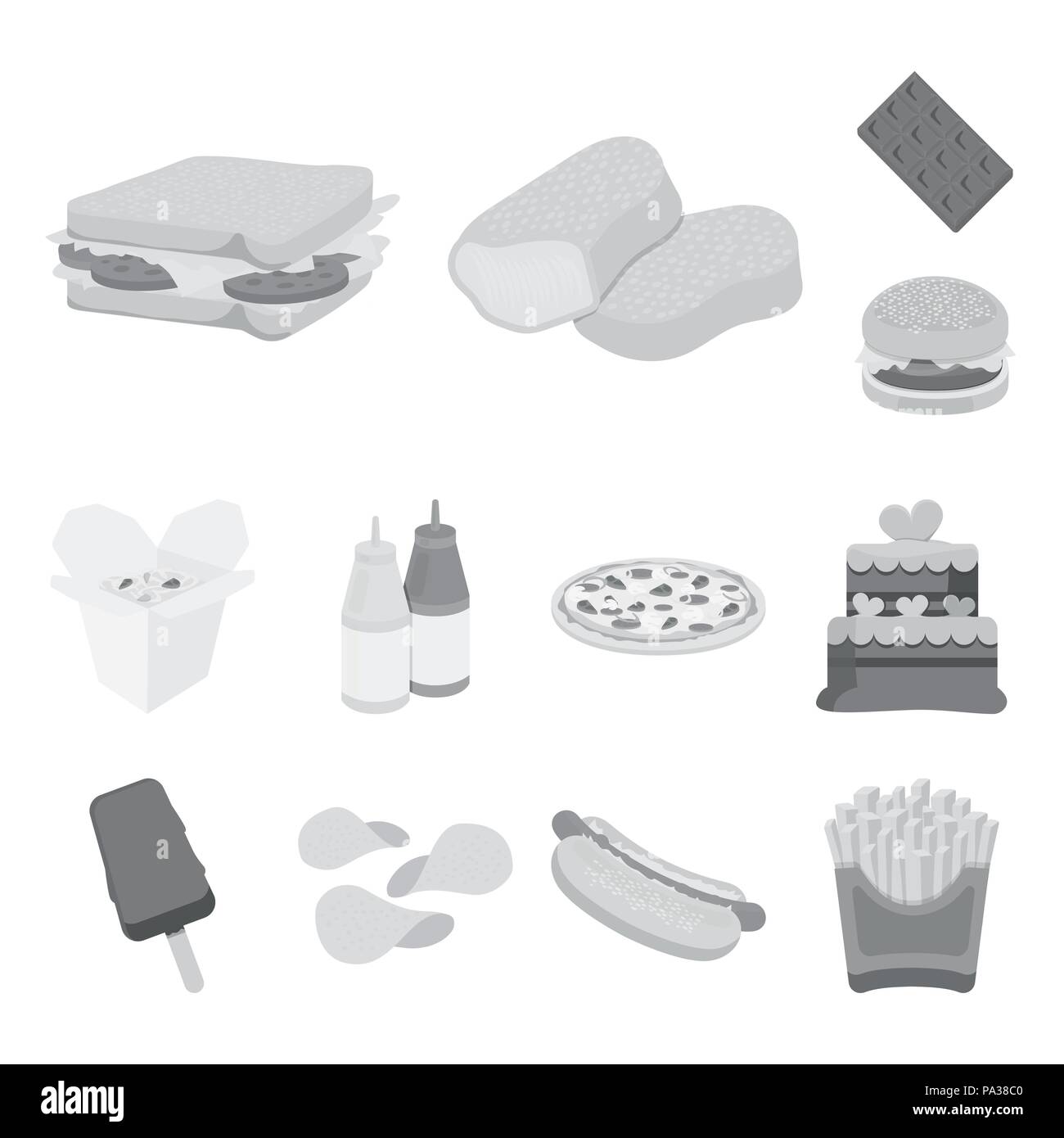 Fast food monochrome icons in set collection for design.Food from semi ...