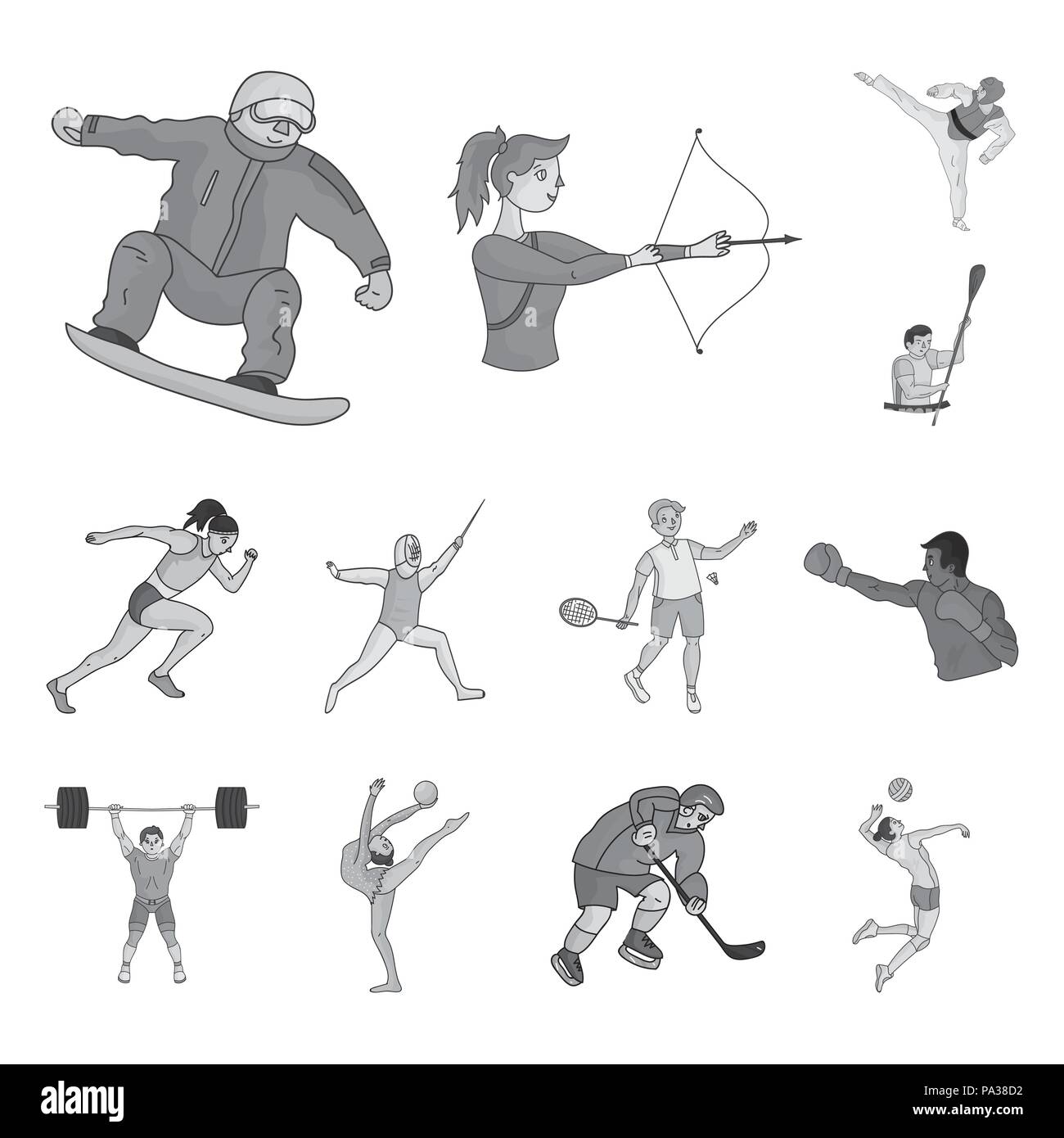 Different kinds of sports monochrome icons in set collection for design ...
