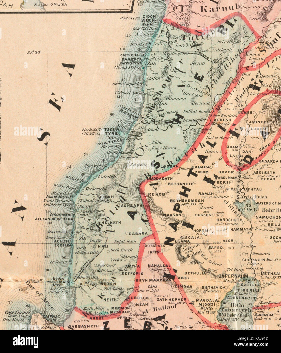 160 Asher. Rawson, A.L. Map of Palestine and all Bible lands. 1873 ...