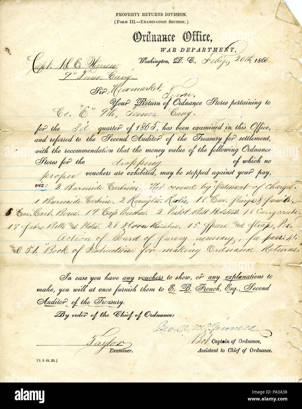 314 Circular letter of Ira R. McGinness, Captain of Ordnance, Assistant ...