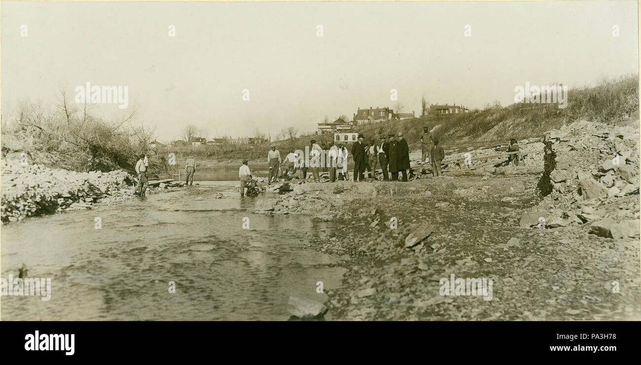 618 Emergency work, 1916. Blasting out rock ledge to drain a stagnant ...
