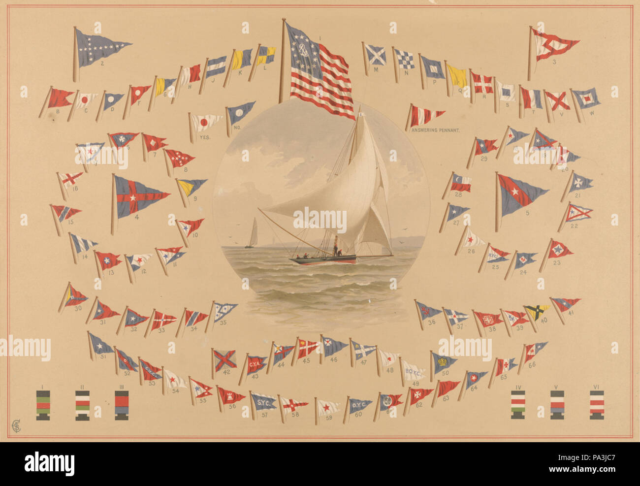 124 American Yachts Plate XXVI. Signal Chart Yolande Code Signals, B-W ...