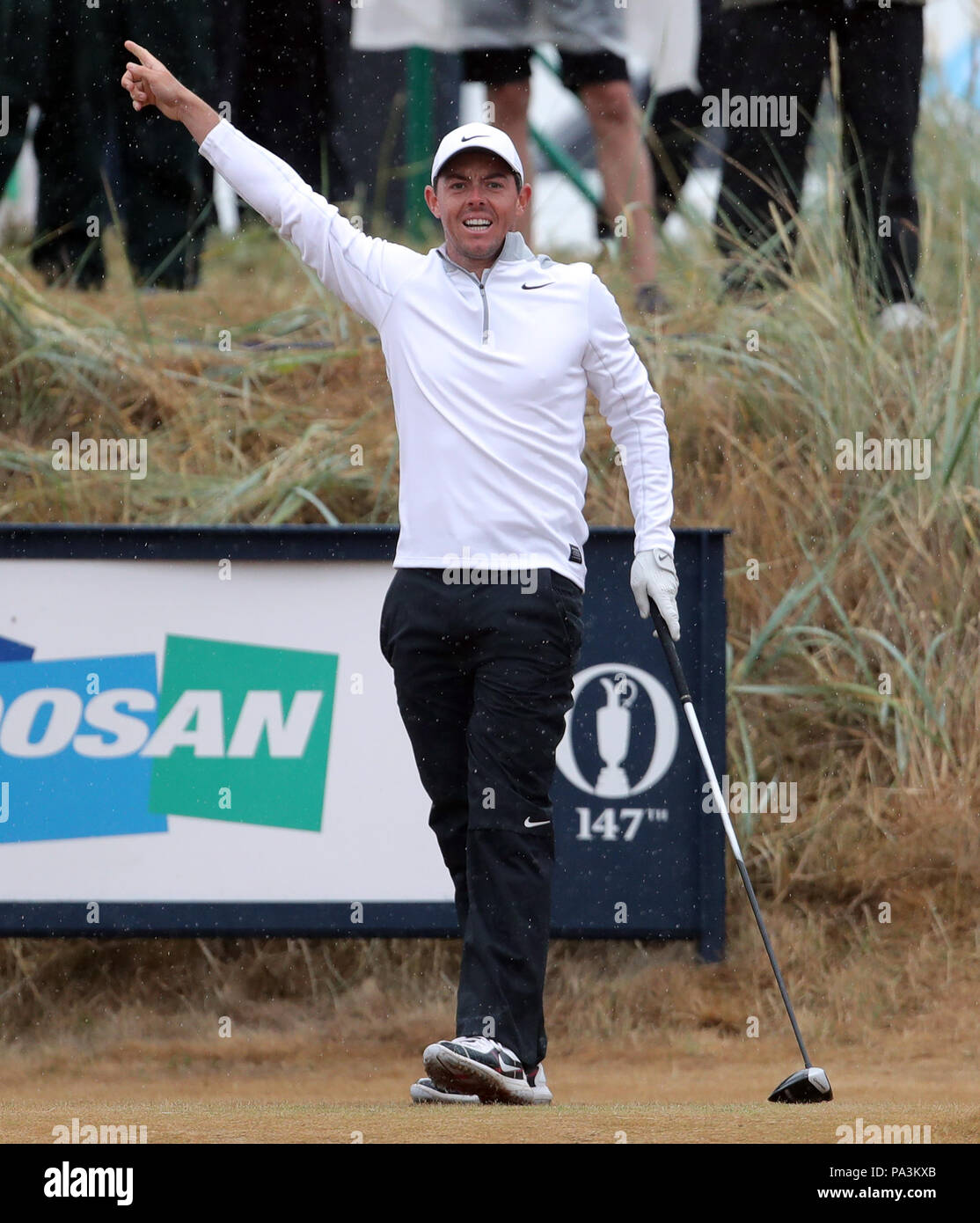 Northern Ireland's Rory McIlroy gestures on the 6th tee during day two ...